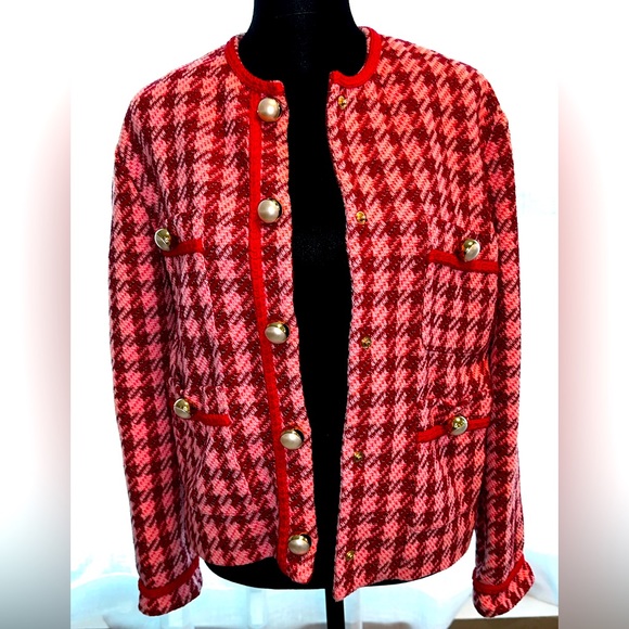 Pinko | Jackets & Coats | Pinko Size 38 Pinkred Tweed Jacket Wpearl ...